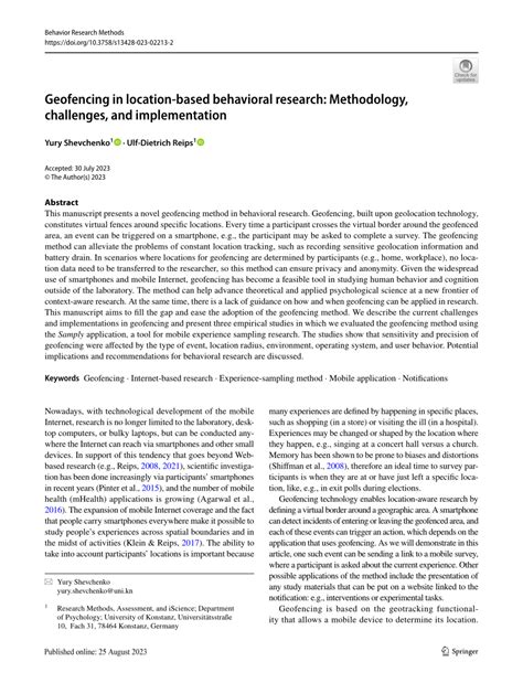 Pdf Geofencing In Location Based Behavioral Research Methodology