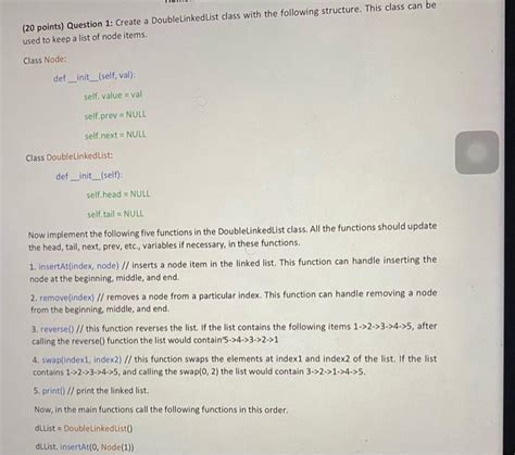 Solved 20 Points Question 1 Create A Doublelinkedlist