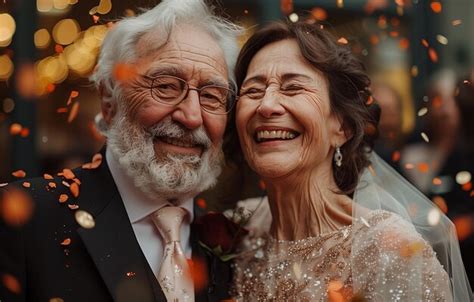 Una Pareja De Ancianos Reafirmando Con Alegría Sus Votos Celebrando Su