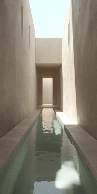 Minimalist Architecture With Water Feature Premium AI Generated Image