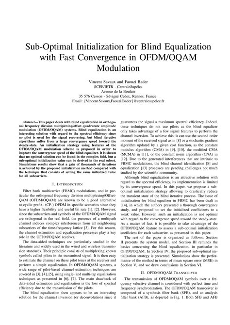 Pdf Sub Optimal Initialization For Blind Equalization With Fast