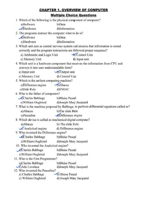 1st Puc Computer Science Mcq Questions Chapter 1 Fundamentals Of Computers Pdf