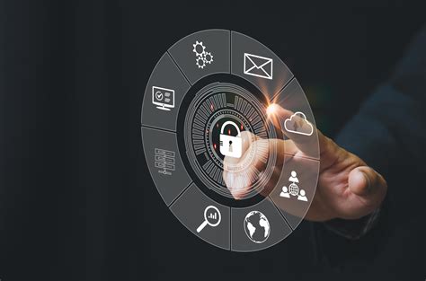 Business Man Touching Virtual Screen Icons Key Lock Security Password Protect Database System