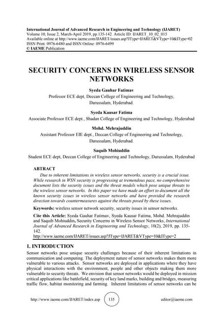Security Concerns In Wireless Sensor Networks Pdf