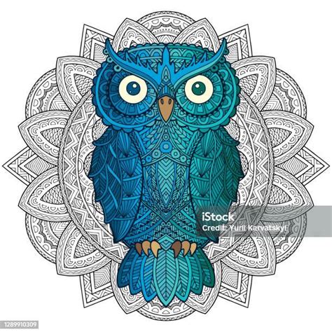 꽃무늬 배경에 패턴 올빼미 아프리카 인도 토템 디자인 티셔츠 가방 엽서 포스터 등의 디자인에 사용할 수 있습니다 민족 낙서 모티브 올빼미 벡터 일러스트레이션 만다라에 대한