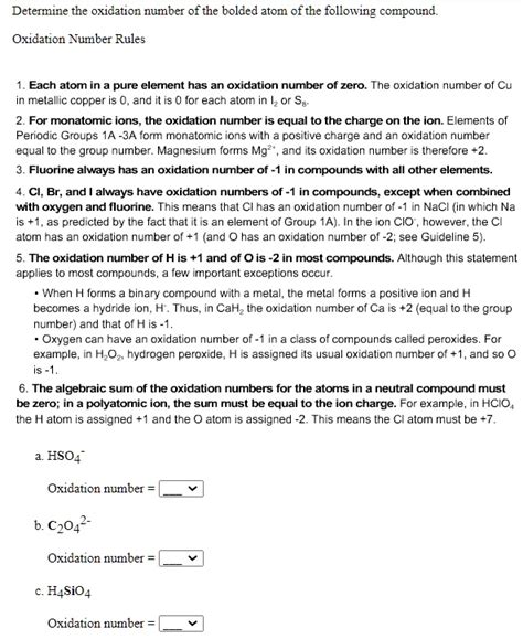 Determine The Oxidation Number Of The Bolded Atom Of The Following Compound Oxidation Number