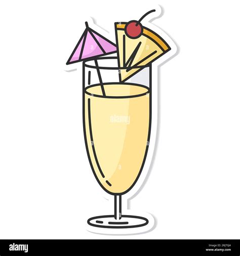 Sticker Glass Of Pina Colada Isolated Vector Stock Vector Image Art Alamy