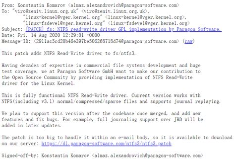 Linus 喊话文件系统驱动厂商 Paragon：尽快提交新的 Ntfs 驱动到内核linux
