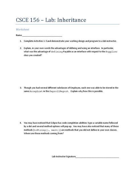 Lab Inheritance Worksheet Pdf Pdf