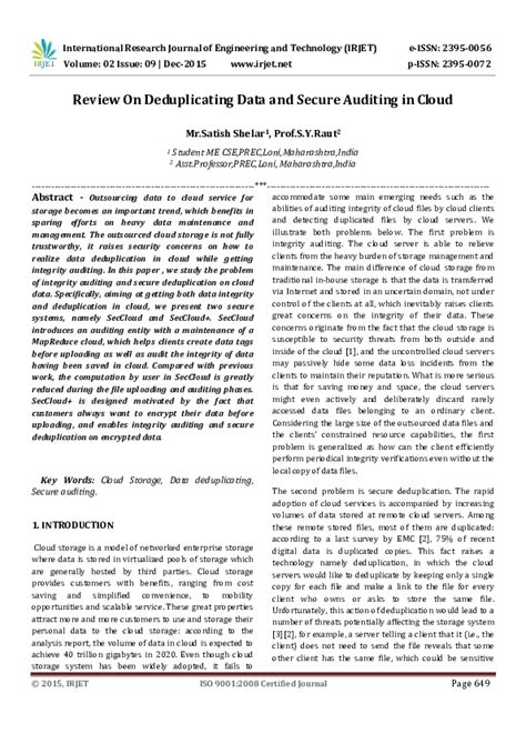 Pdf Review On Deduplicating Data And Secure Auditing In Cloud