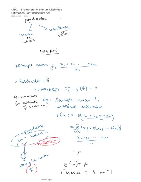 Estimators And Maximum Likelihood Statistics Notes