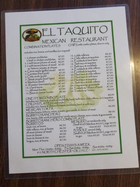 El Taquito Mexican Restaurant Menu