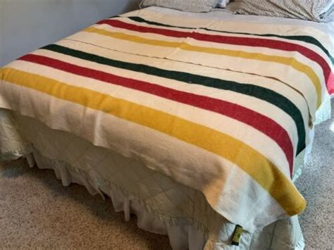 Vintage Pearce Woolrich Wool Blanket Striped Yellow Red Green 89x72