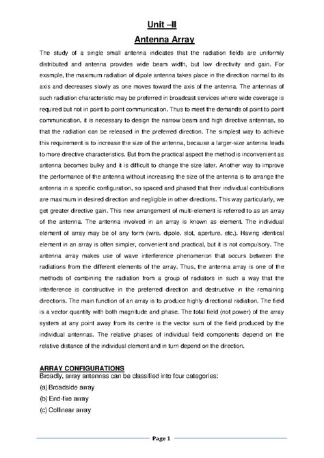 Linear Array Notes Ghfgfgngf Page 1 Unit Ii Antenna Array The