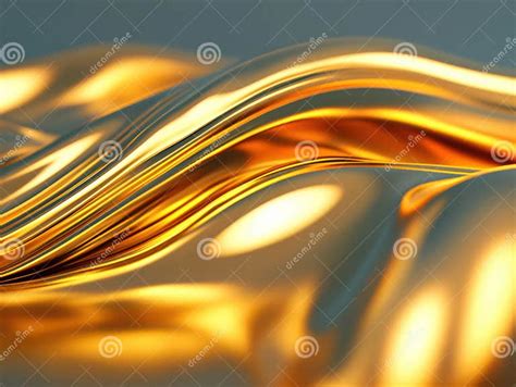 Abstract Background With Smooth Flowing Golden Liquid Waves With A Reflective Texture Stock