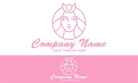 Pink Color Vintage Line Art Woman Face Logo Design Stock Vector