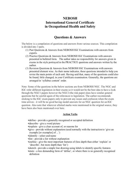 Nebosh Questions Answers Complete Pdf Nebosh Questions Answers Complete Pdf