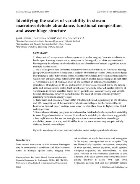Pdf Identifying The Scales Of Variability In Stream Macroinvertebrate