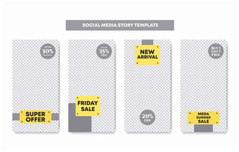 패션 메가 여름 판매 프로모션을위한 노란색과 회색 파스텔 색상 조합 템플릿 디자인소셜 네트워크 스토리 레이아웃세트 소셜 미디어 스토리에 대한 벡터 편집 가능한 일러스트레이션