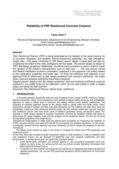 Pdf Reliability Of Frp Reinforced Concrete Columns