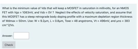 Solved What Is The Minimum Value Of Vds That Will Keep A Chegg