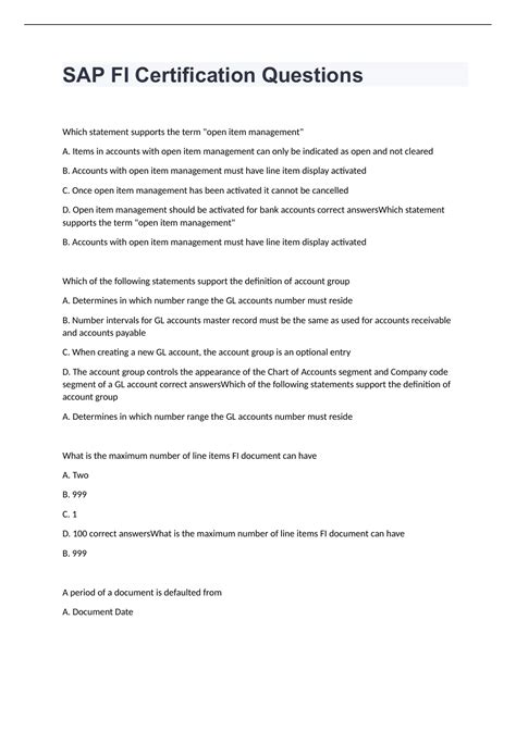 SAP FI Certification Questions With Correct Answers SAP FI Stuvia US