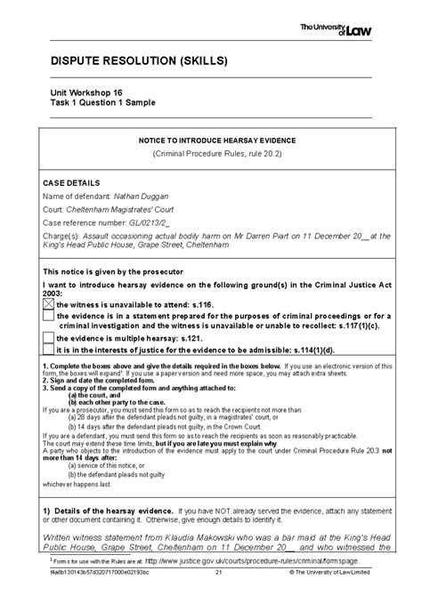 Dis Ws Ce Task Q Sample DISPUTE RESOLUTION SKILLS Unit Workshop Task