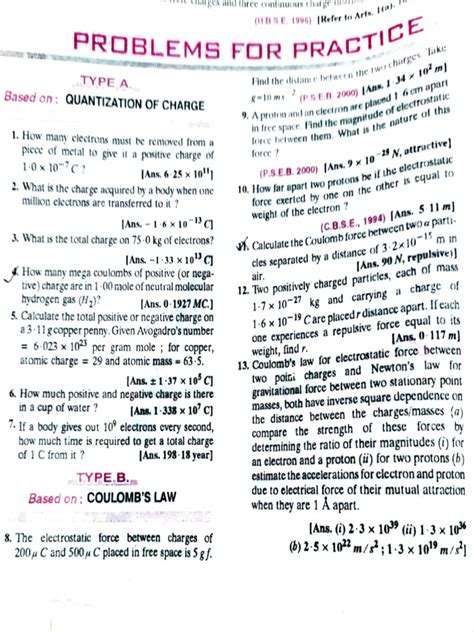 Assignment Electrostatic Numericals 1 Pdf Force Electron