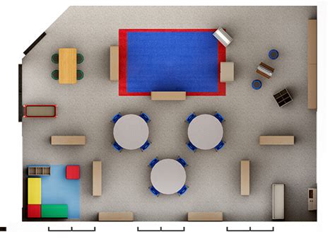 Preschool Hub And Spoke Classroom With Round Tables School Outfitters