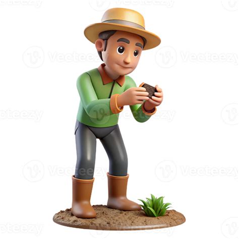 Impressive Abstract Farmer Examining Soil Sample Isolated Professional