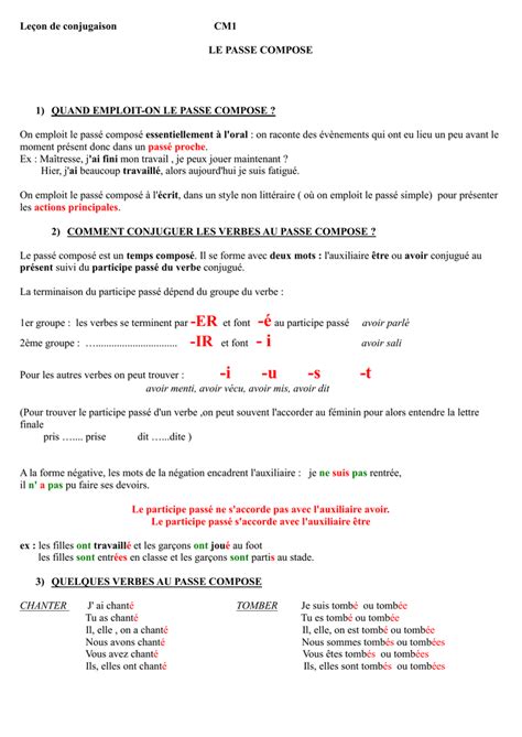Leçon De Conjugaison Cm1 Le Passe Compose 1 Quand