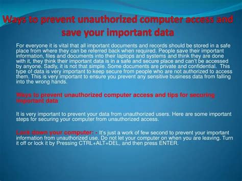 Ppt Ways To Prevent Unauthorized Computer Access And Save Your I Powerpoint Presentation Id