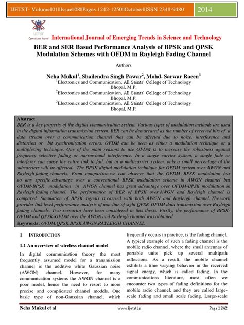 Ber And Ser Based Performance Analysis Of Bpsk And Qpsk Pdf