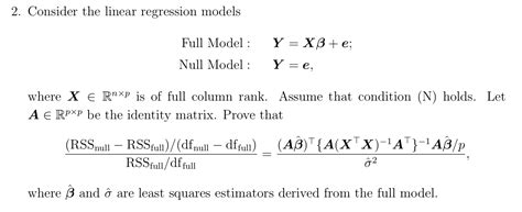 Solved 2 Consider The Linear Regression Models Full Model