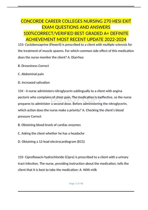 concorde career colleges nursing 270 hesi exit exam questions and