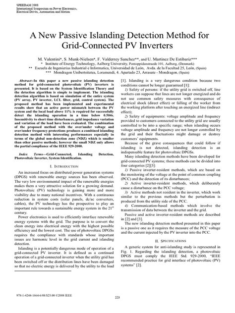 A New Passive Islanding Detection Method For Grid Connected Pv Inverters Pdf Photovoltaic