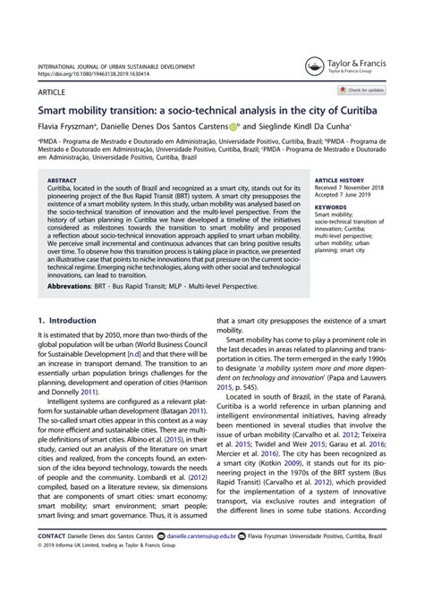 Pdf Smart Mobility Transition A Socio Technical Analysis In The City Of Curitiba