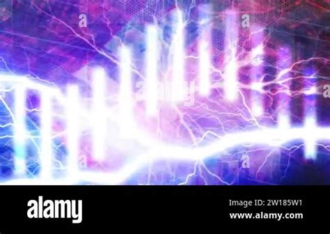 Abstract Sine Wave Bars And Lightningbolts On Purple Backdrop 4K