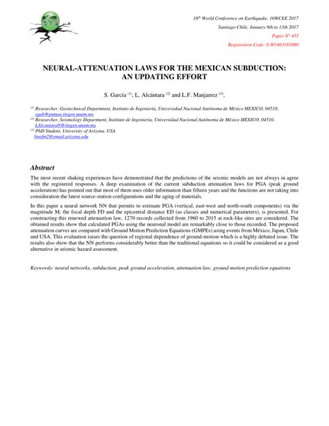 Pdf Neural Attenuation Laws For The Mexican Subduction An Updating