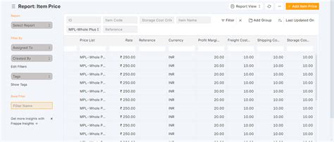 how to add custom fields in report view of item price list erpnext
