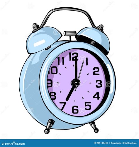 Vintage Analog Blue Alarm Clock Sketch Stock Illustration