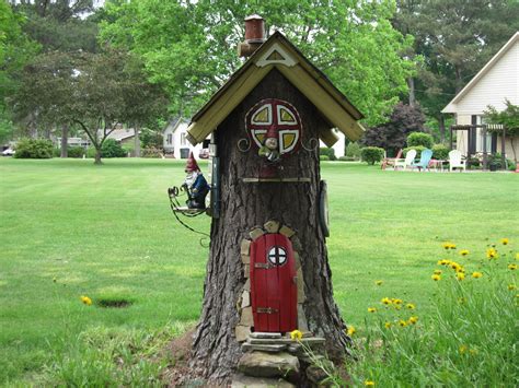 Gnome House With Red Door And Stove Pipe Birdhouse
