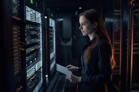 Premium Ai Image Female It Specialist Working At Futuristic Data