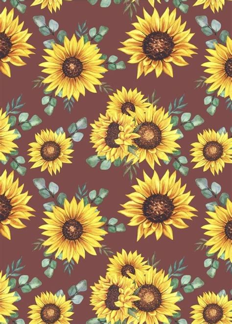 Sunflower Pattern On Maroon Background