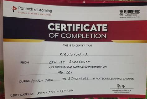Kiruthiga Radhakrishnan On Linkedin Successfully Completed An Internship On My Sql