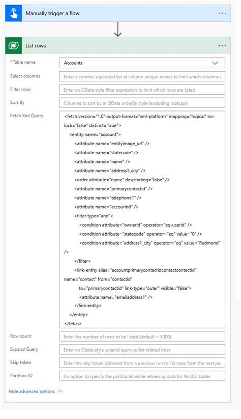 power automate list rows in a dataverse view