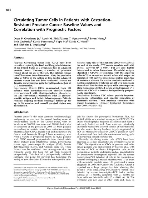 Pdf Circulating Tumor Cells In Patients With Castration Resistant Prostate Cancer Baseline