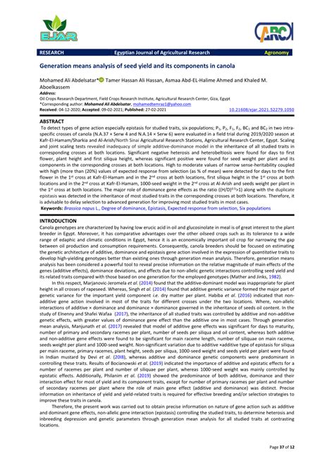 Pdf Generation Means Analysis Of Seed Yield And Its Components In Canola