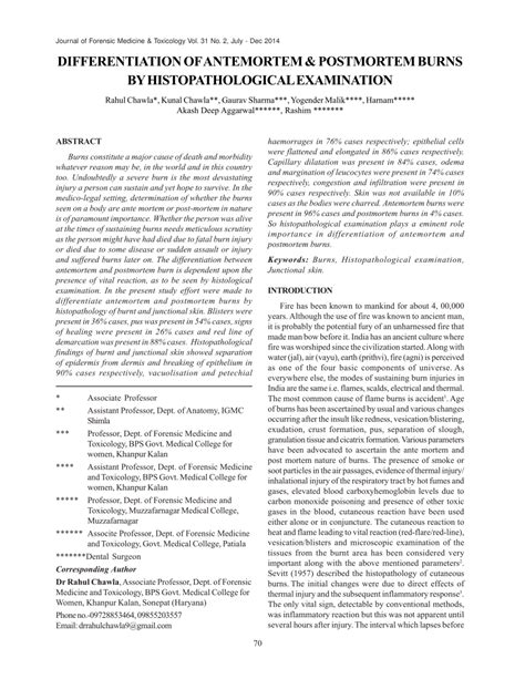 Pdf Differentiation Of Antemortem And Postmortem Burns By Histopathological Examination