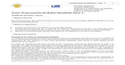 Tema Programación Del Robot Mitsubishi Parte V · Simulación De Esta Práctica Se Usan Otros